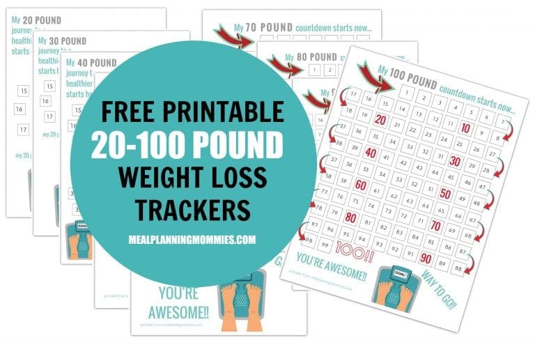 Free Printable 20-100 Pound Weight Loss Trackers